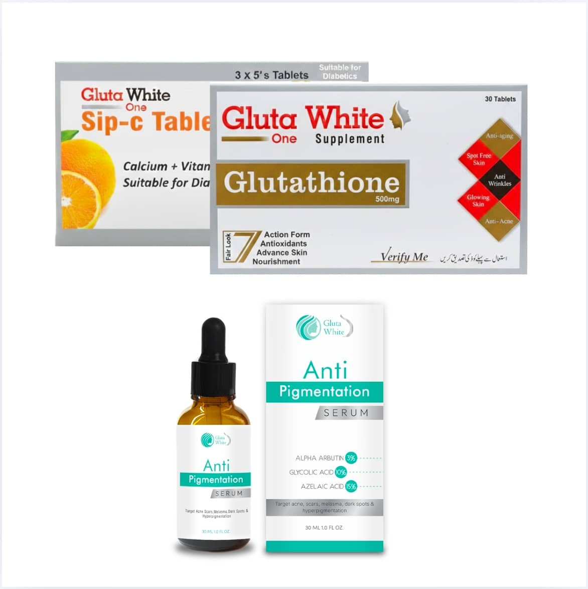 Gluta White Tablets | Sip-C & Anti Pigmentation Serum – GlutaWhite.PK